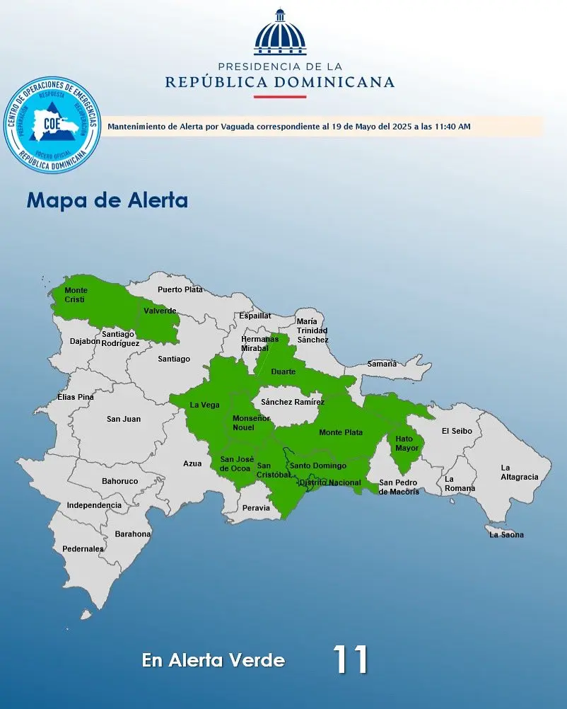 COE mantiene alerta verde en nueve provincias por efectos de vaguada | Noticias SIN